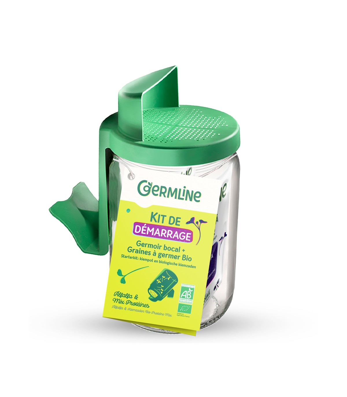 Germoir bocal en verre Germline, kit de démarrage germination sans BPA. 🍏